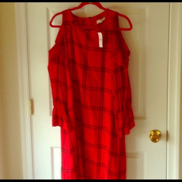 LOFT | Dresses | Loft Red Black Cold Shoulder Dress Nwt Lg | Poshmark